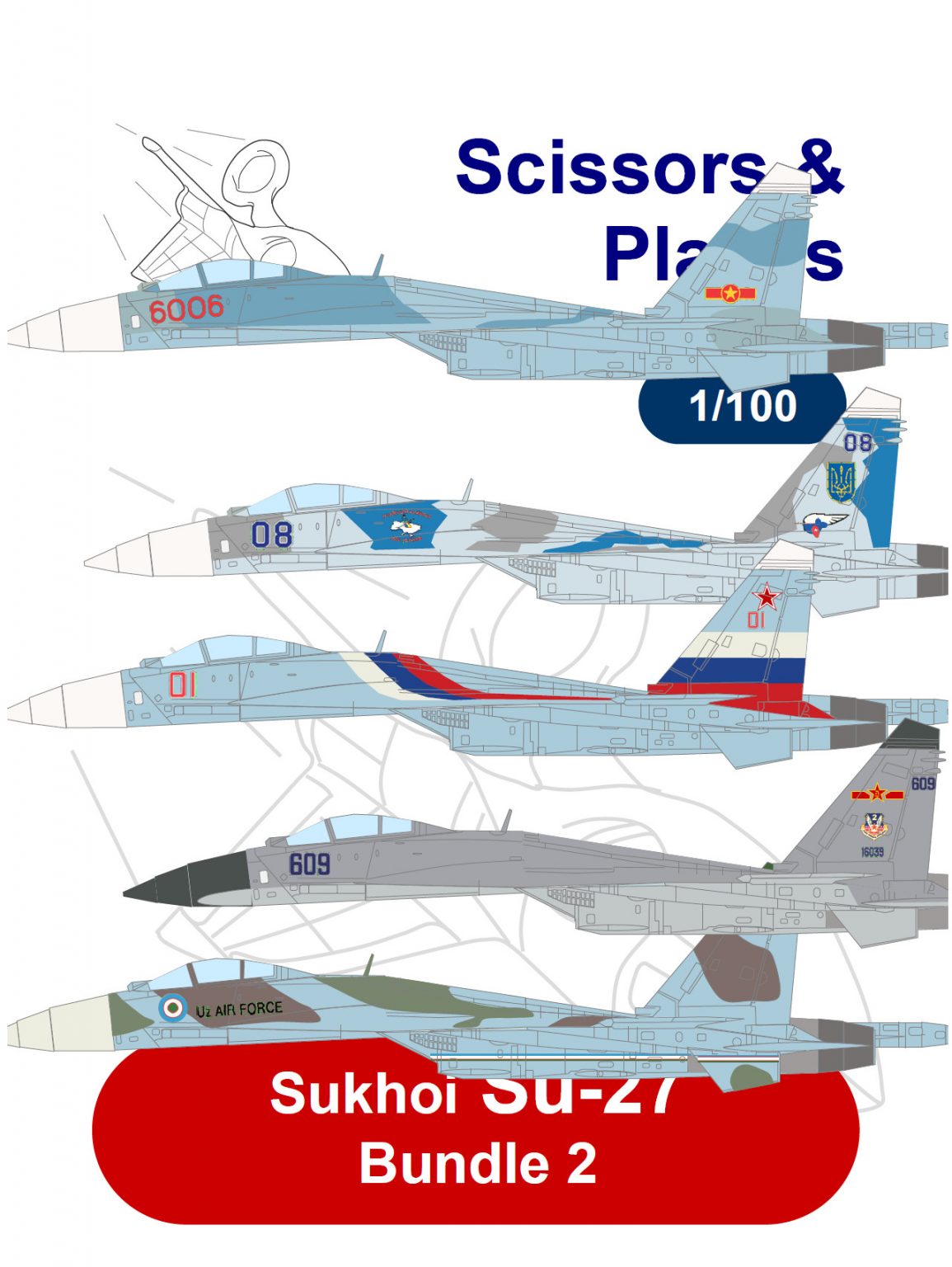 1/100 snp Sukhoi Su-27 Bundle 2 Paper Model - EcardModels