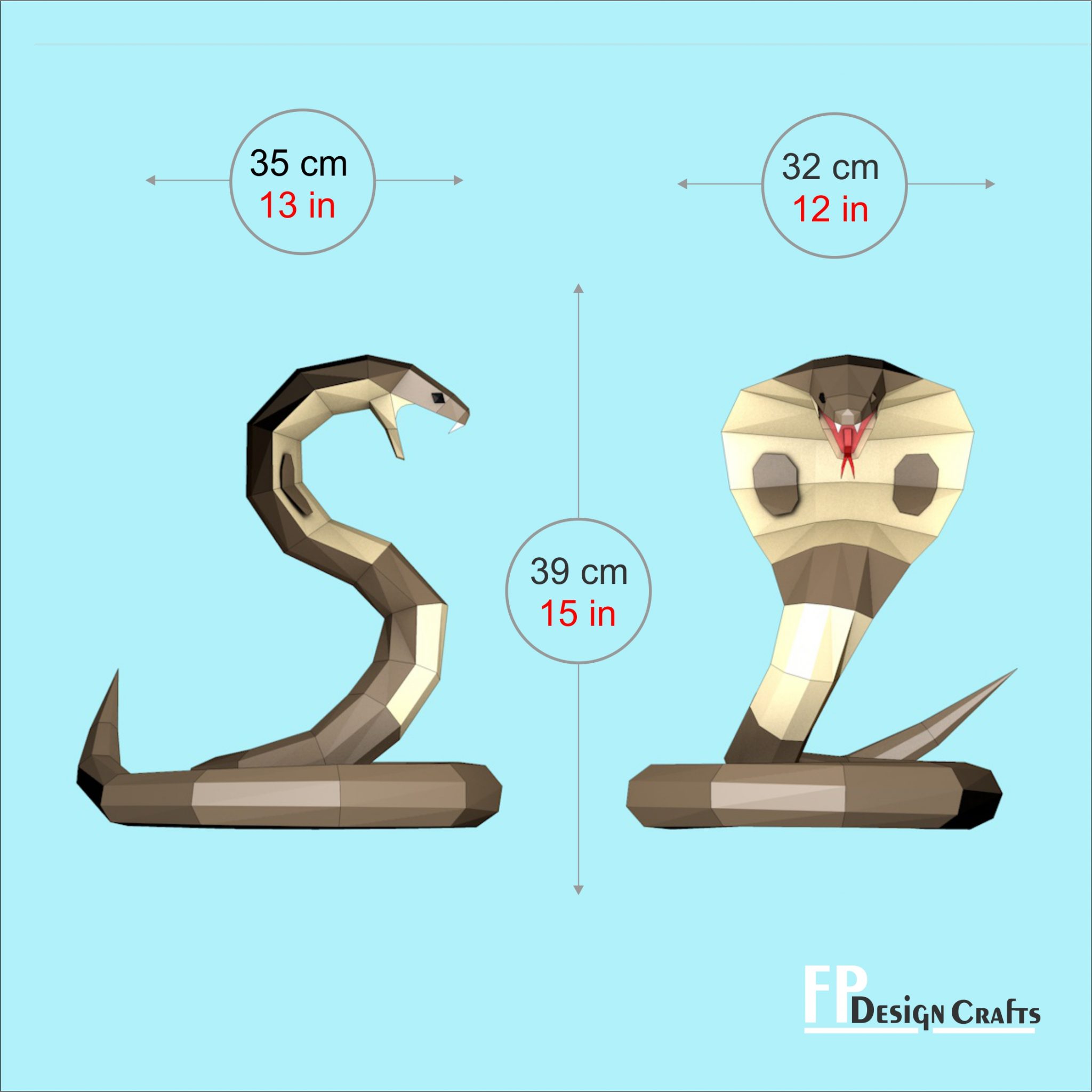 King Cobra papercraft, Low Poly snake, King Cobra Decor paper model ...