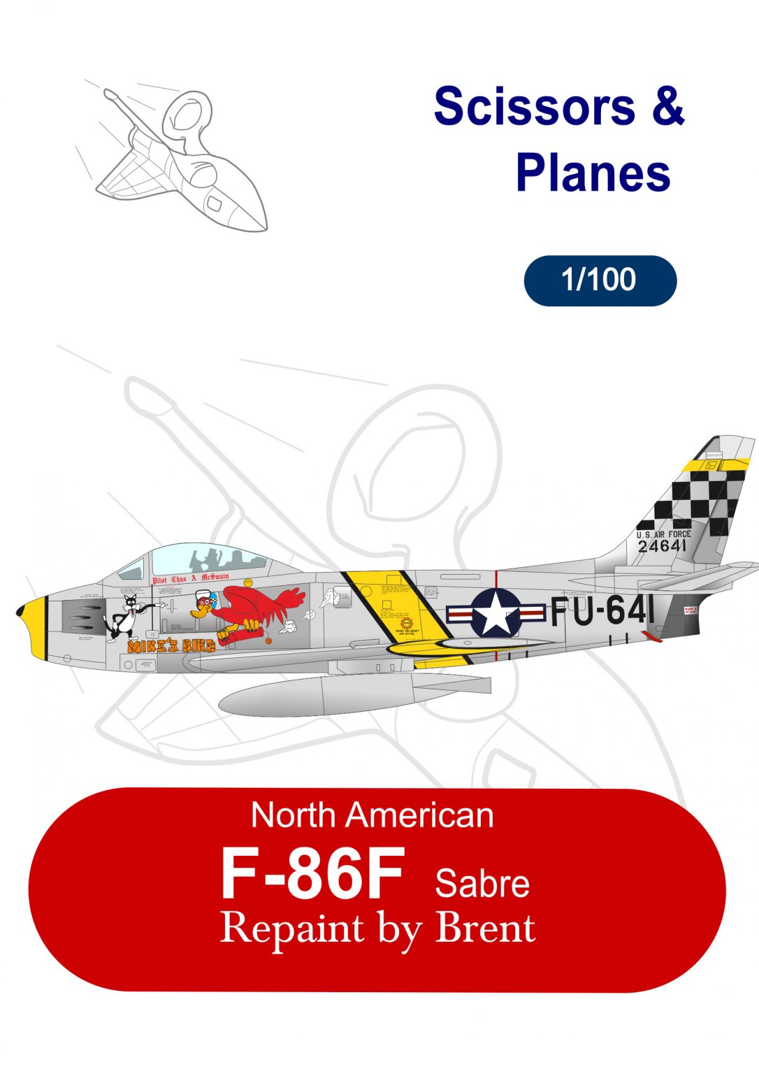 1/100 North American F-86F Sabre “Mike's Bird” Korean War Paper Model ...