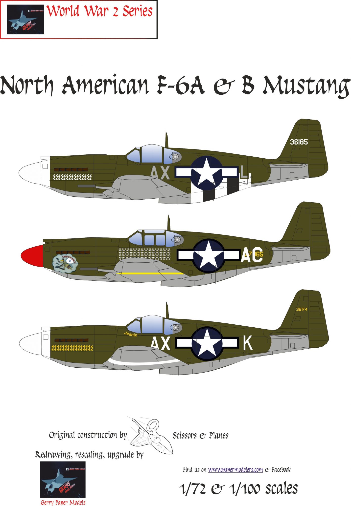 1/72 and 1/100 North American F-6A & F-6B Mustang (3) Kit Bundle Paper ...