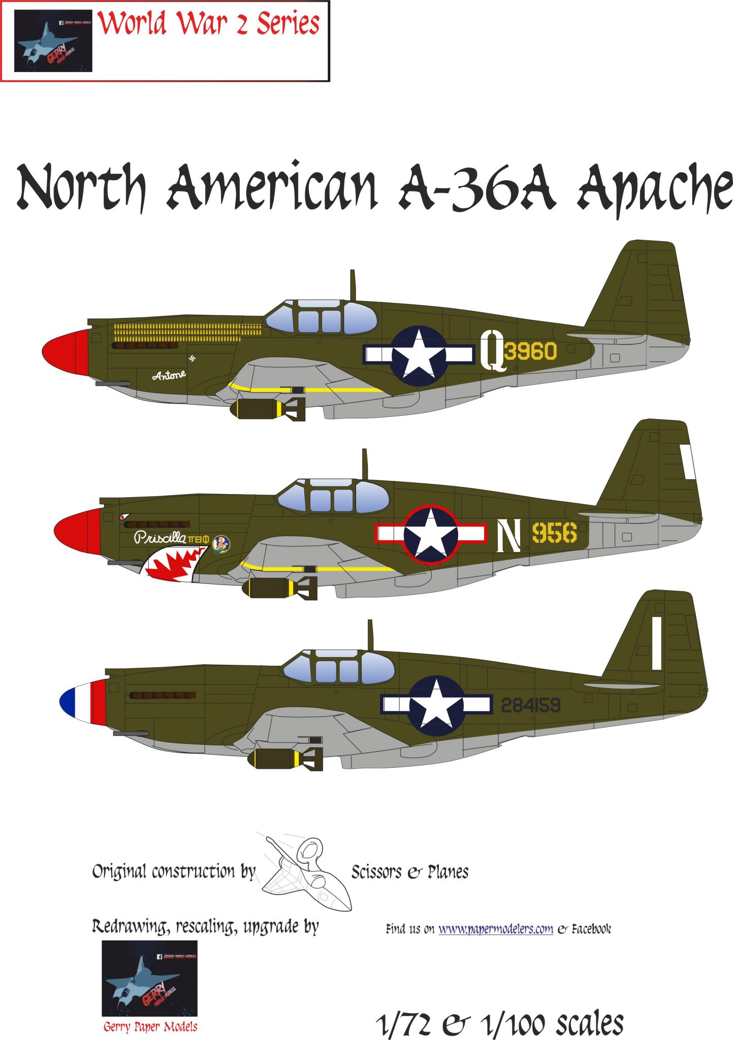 1/72 and 1/100 A-36A Apache (3) Kit Bundle Paper Model - EcardModels