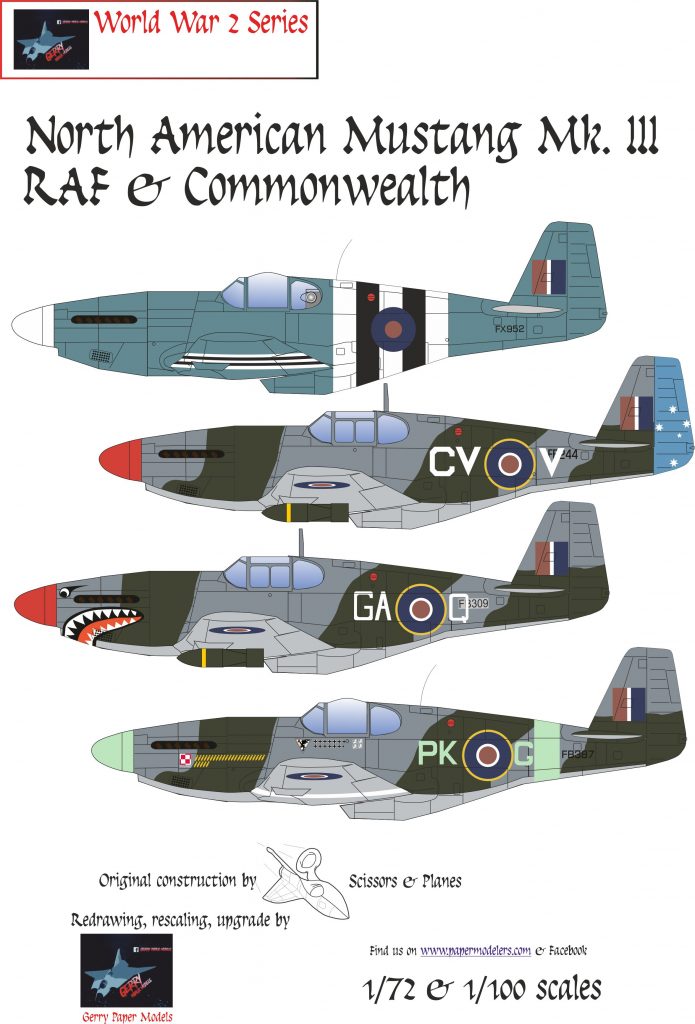 1/72 and 1/100 North American Mustang Mk. III (4) Kit Bundle Paper ...