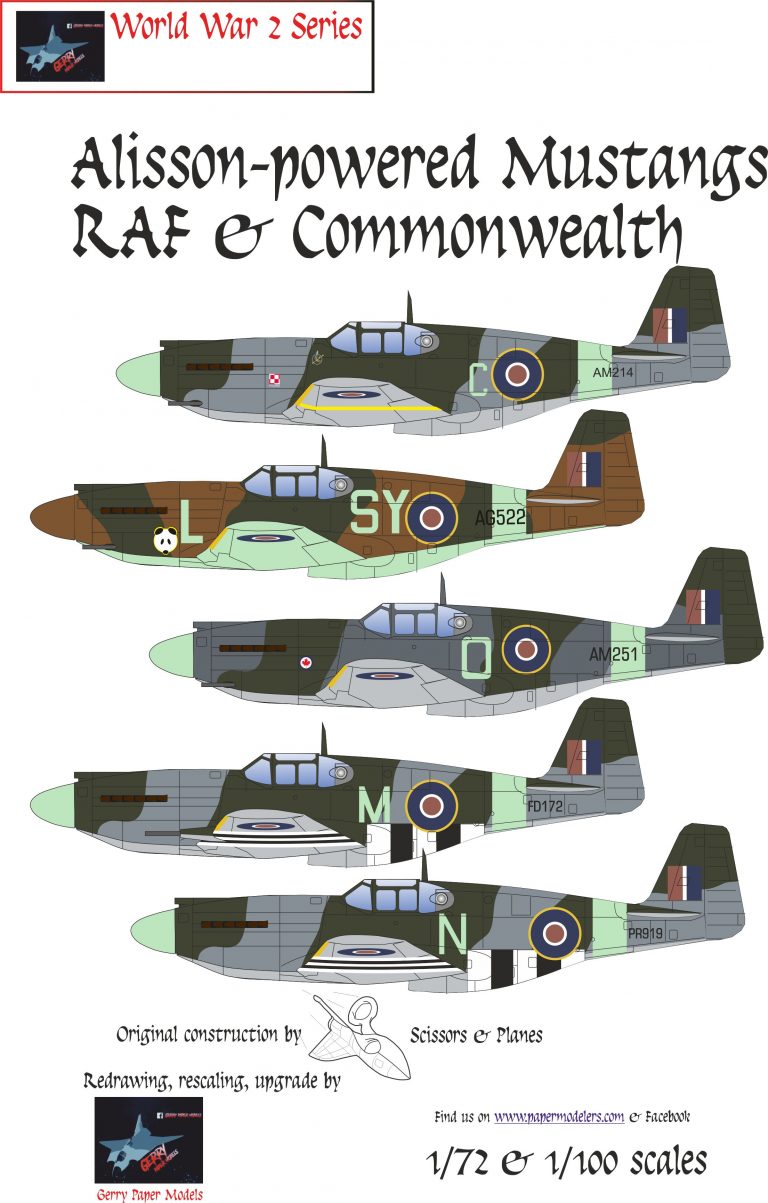 1/72 and 1/100 RAF Mustangs with Allison engines (5) Kit Bundle Paper ...