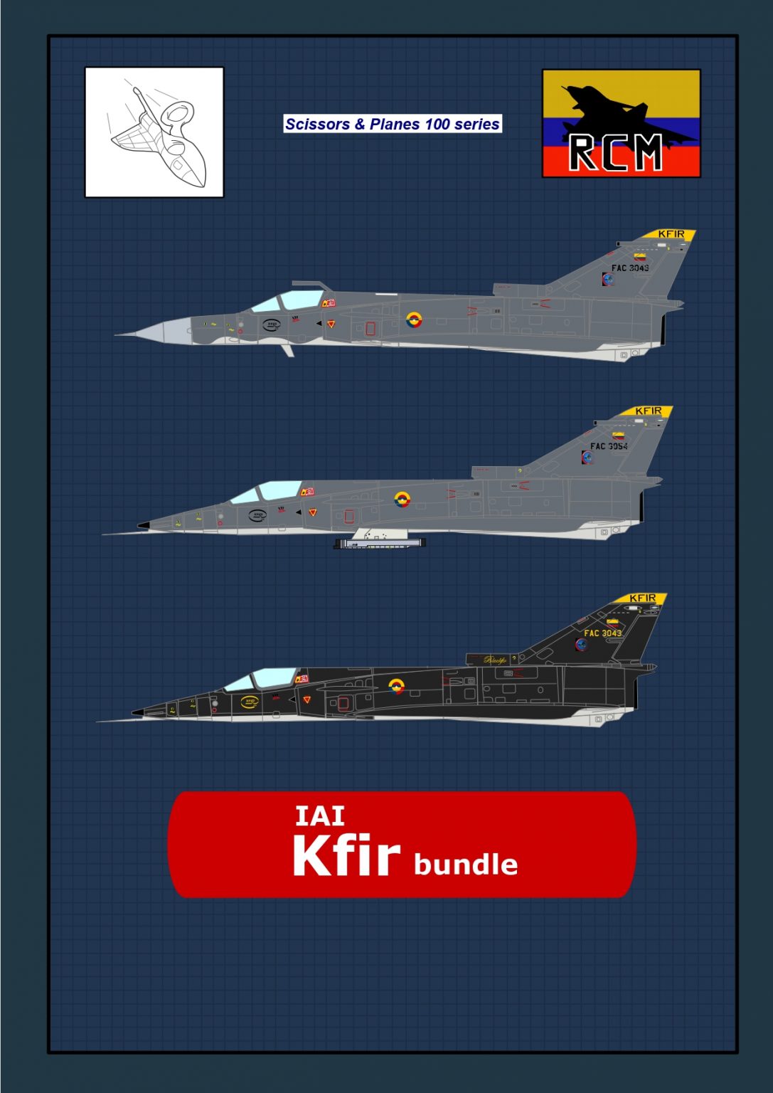 1:100 IAI Kfir COA bundle Paper model - EcardModels
