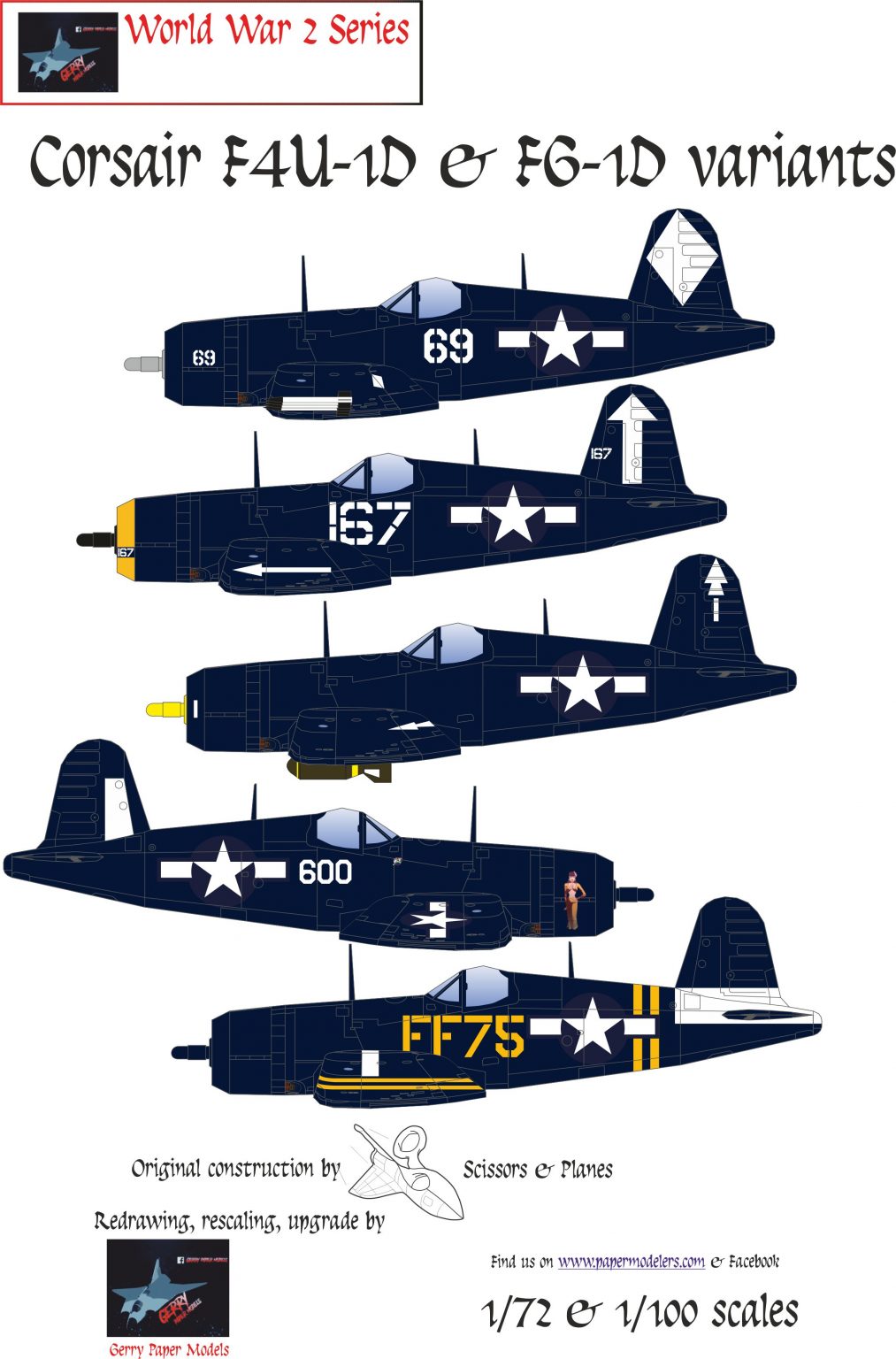 1/72 and 1/100 Vought F4U-1D & FG-1D Corsair Kit Bundle Paper Model ...