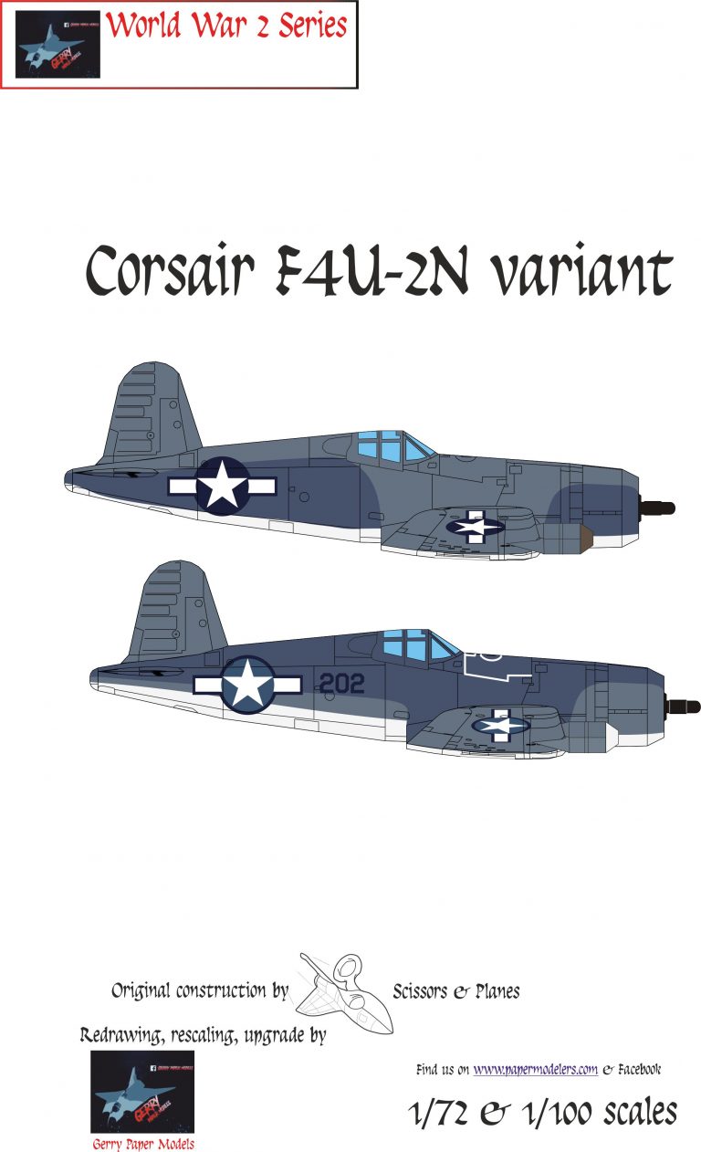 1/72 and 1/100 Vought F4U-2N Corsair (2) Kit Bundle Paper Model ...