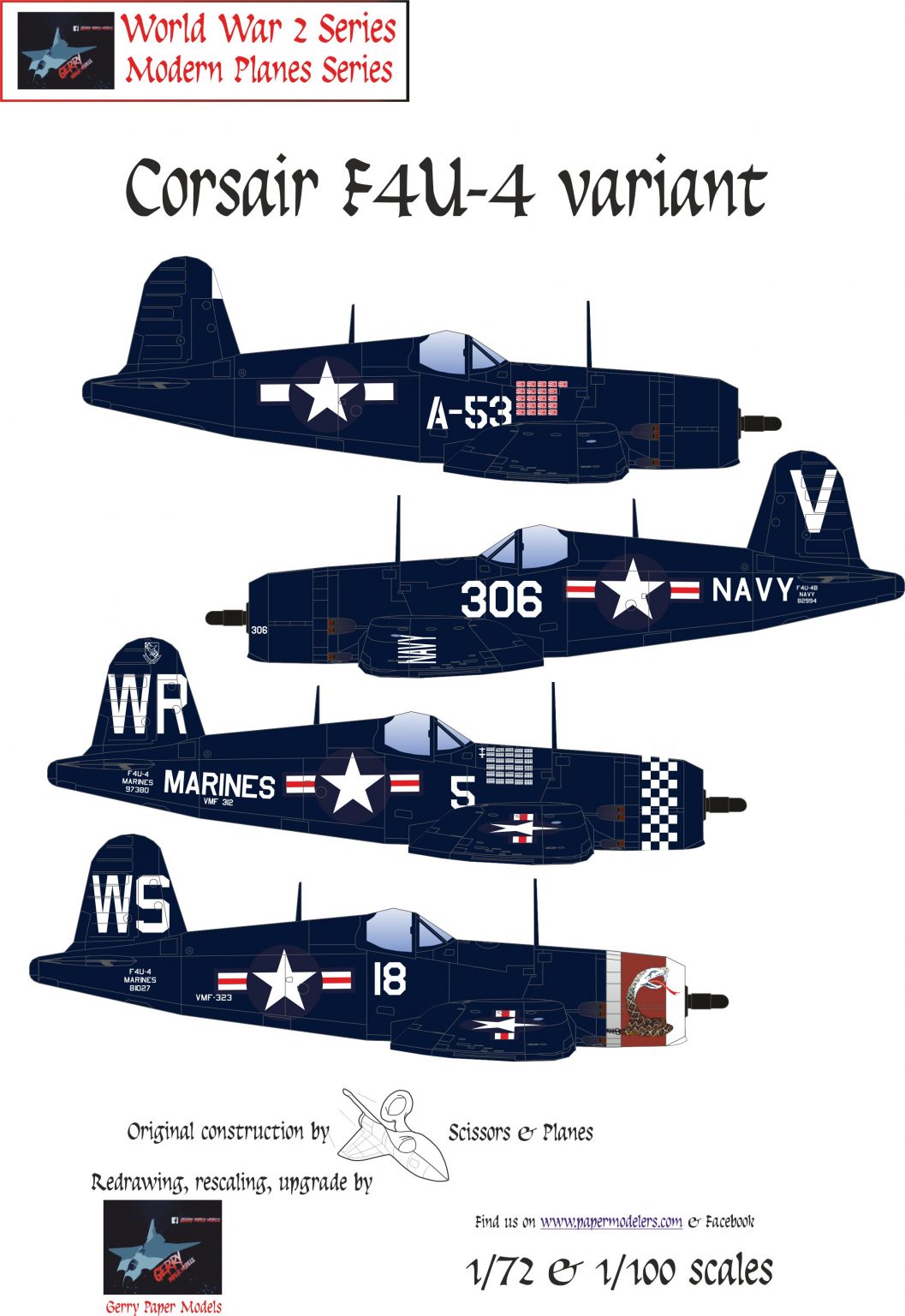 1/72 and 1/100 Vought F4U-4 Corsair (4) Kit Bundle Paper Model ...