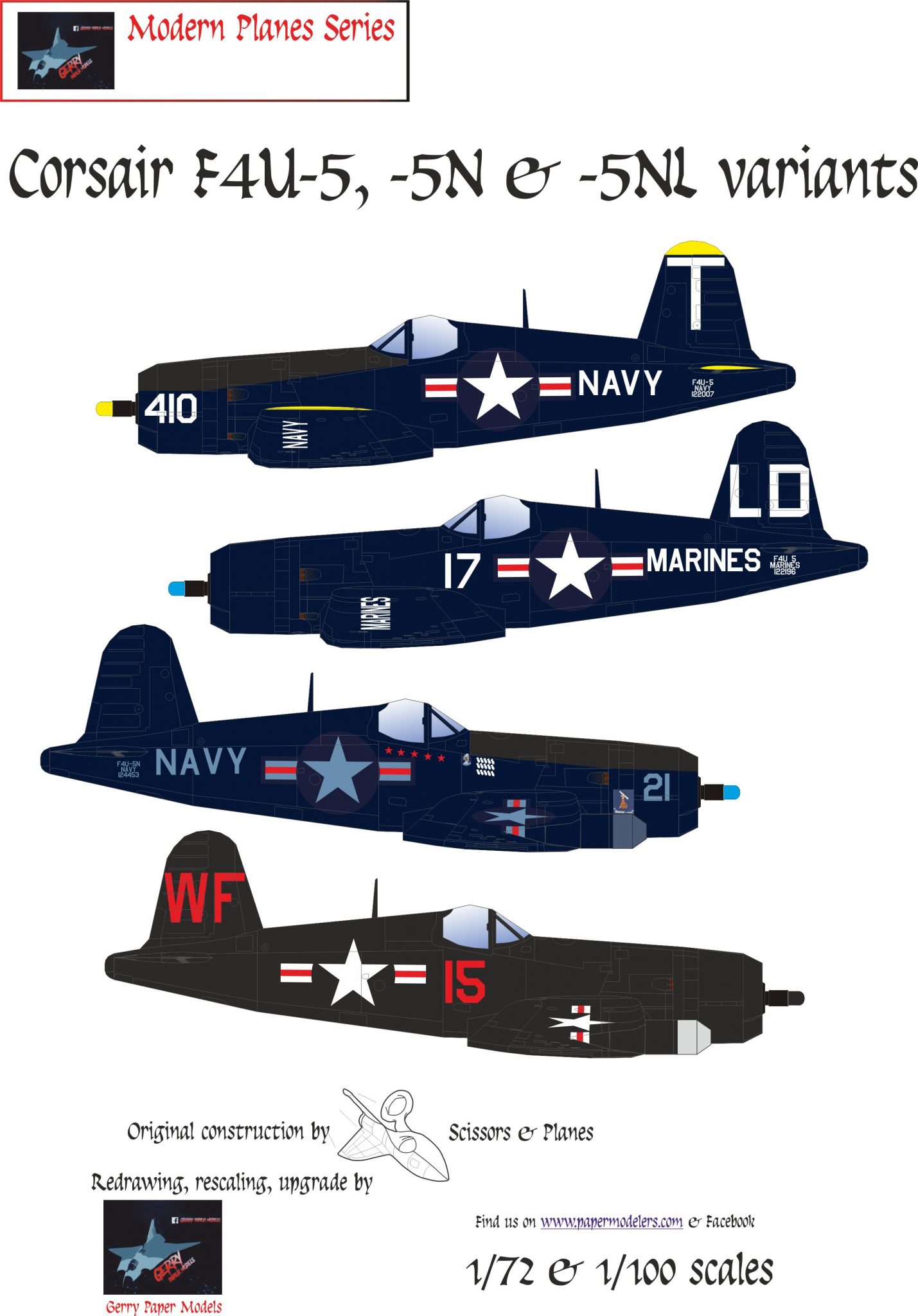 1/72 and 1/100 Vought F4U-5 Corsair Kit Bundle Paper Model - EcardModels