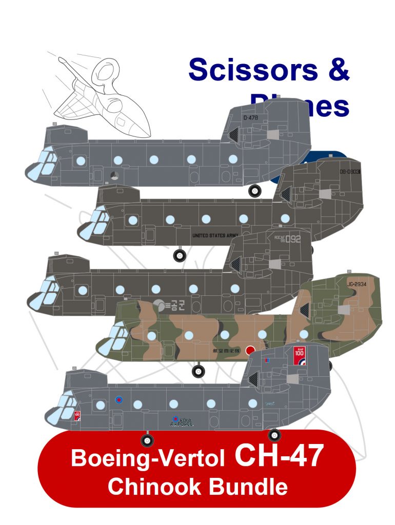 1/100 snp Boeing-Vertol CH-47 Chinook Bundle Paper Model - EcardModels