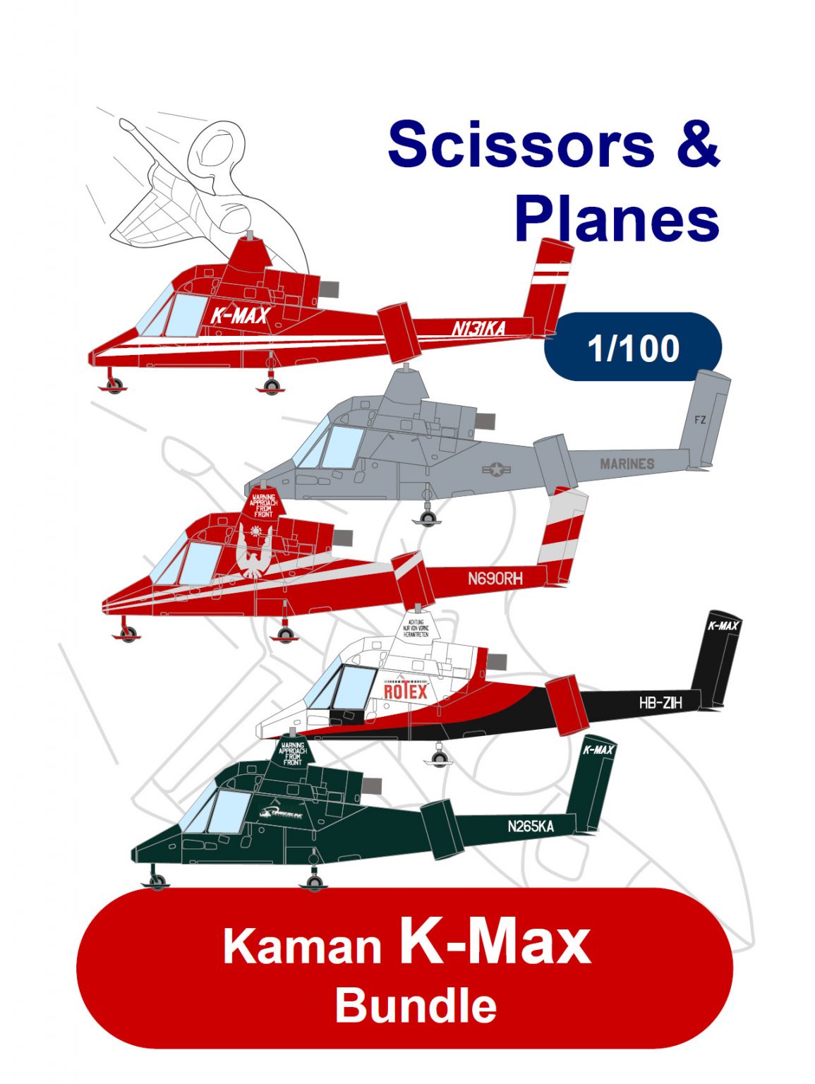1/100 snp Kaman K-Max Bundle Paper model - EcardModels