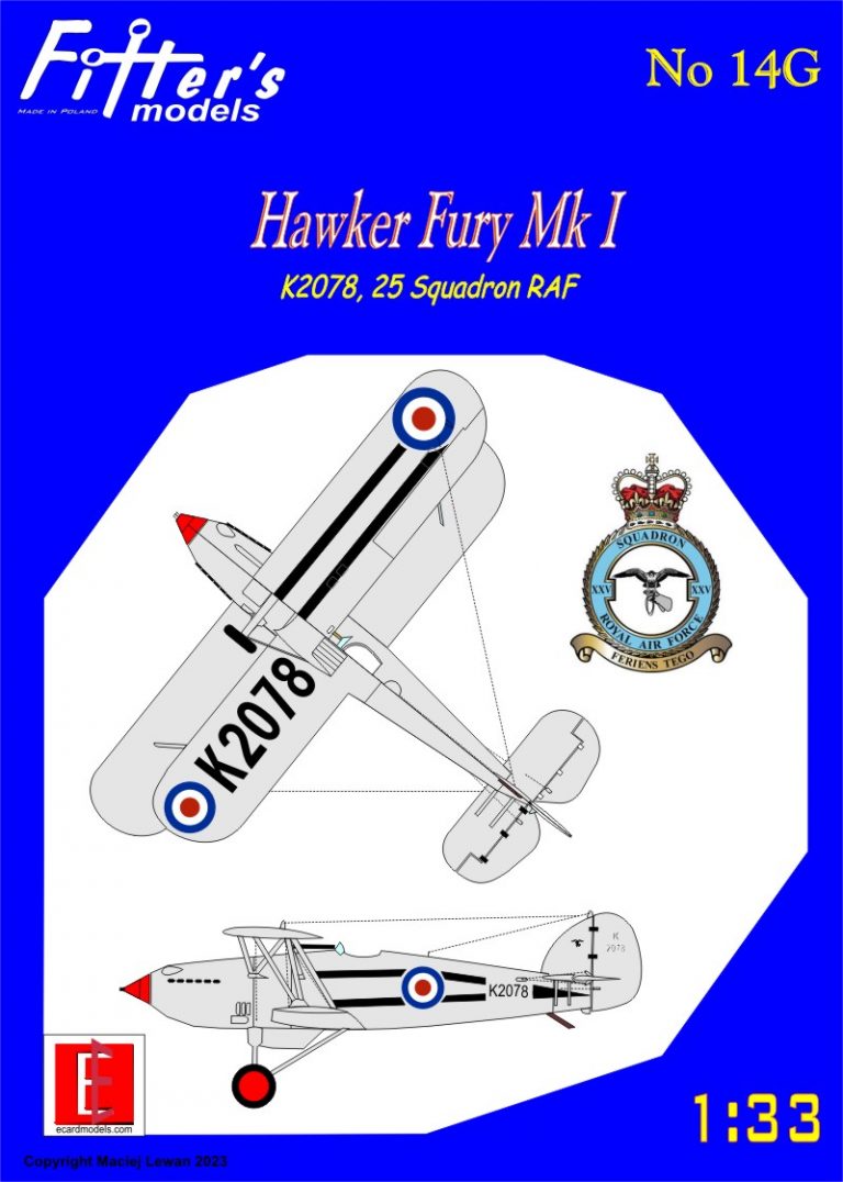 1/33 Hawker Fury Mk I 25 Sqrn K2078 Paper Model - EcardModels