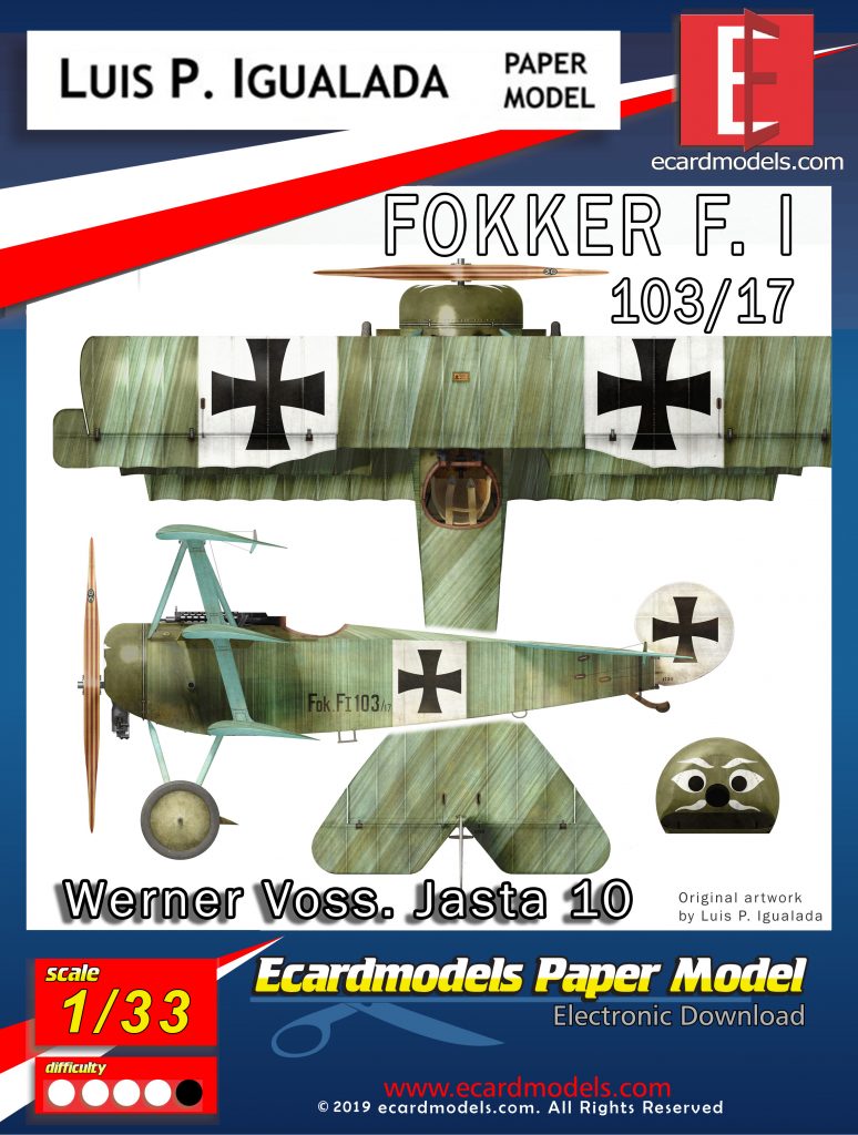 1/33 Scale Fokker F I 103/17 Werner Voss Paper Model - EcardModels