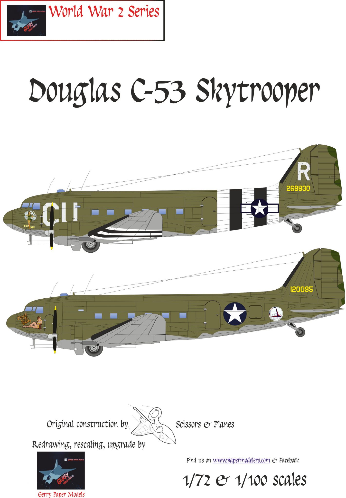 1/72 and 1/100 Douglas C-53D Skytrooper (2) Kit Bundle Paper Model ...