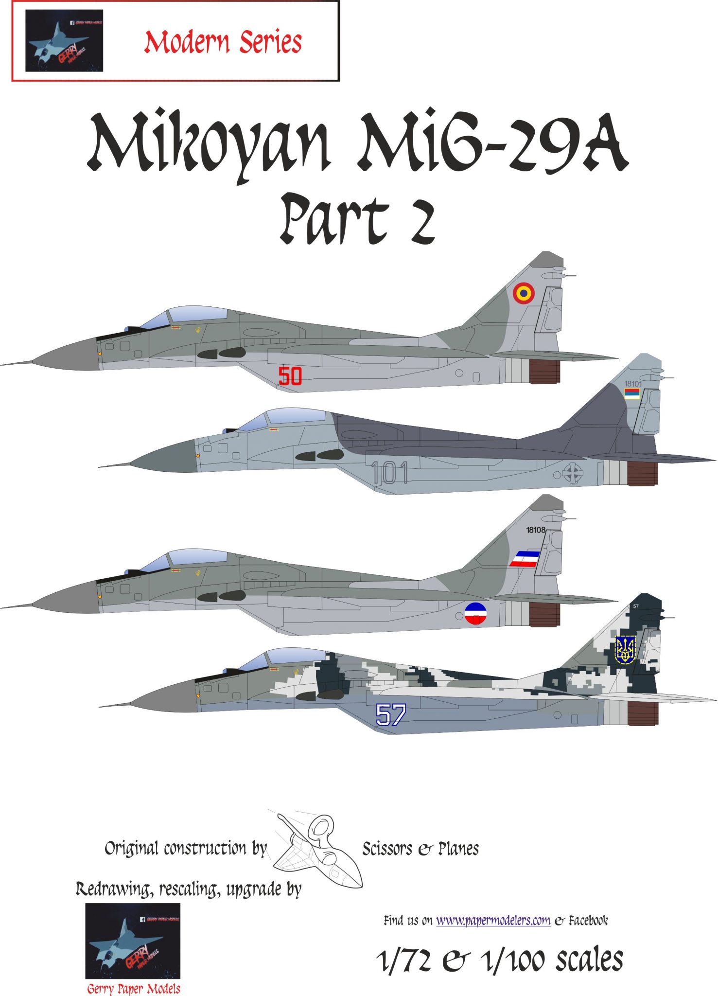 1/72 and 1/100 Mikoyan MiG-29A, part 2 (4) Kit Bundle Paper Model ...