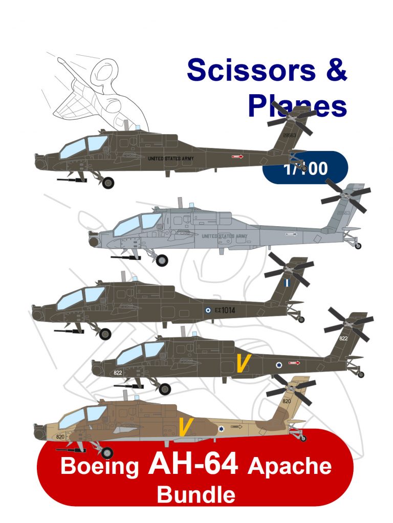 1/100 snp Boeing AH-64A Apache Bundle Paper Model - EcardModels