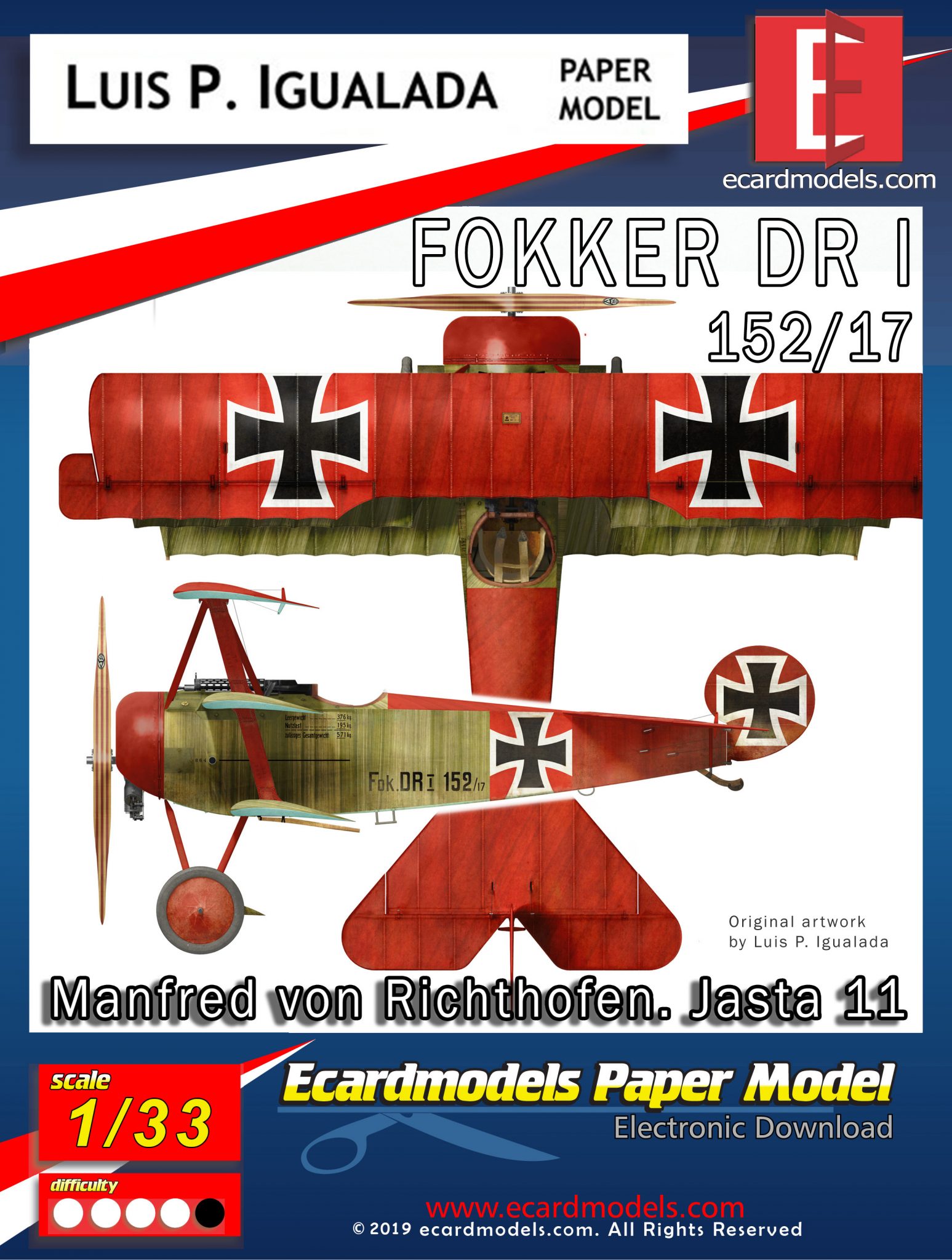 1/33 Scale Fokker Dr I 152/17 Manfred von Richthofen Paper Model ...