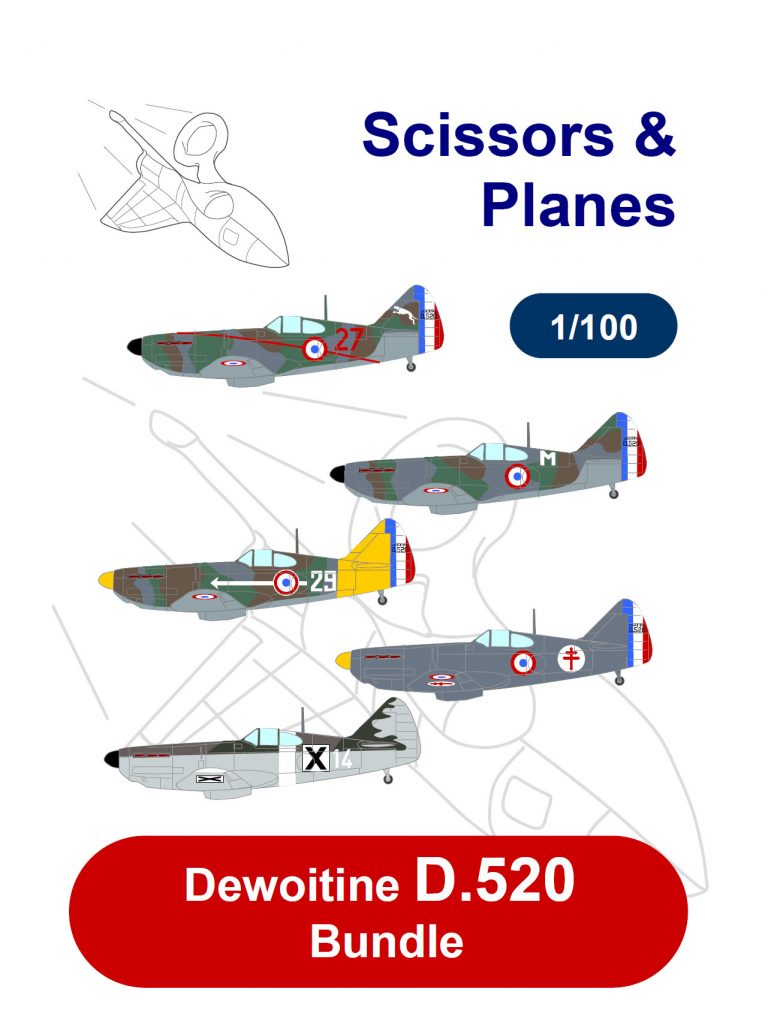 1/100 snp Dewoitine D.520 Bundle Paper Model - EcardModels