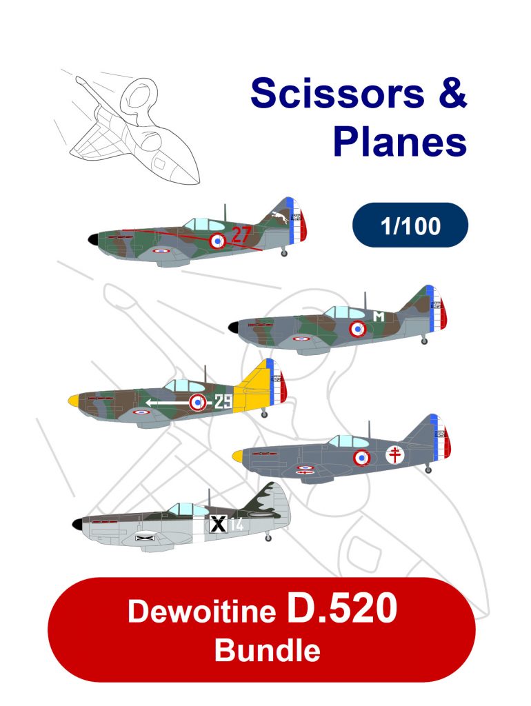 1/100 snp Dewoitine D.520 Bundle Paper Model - EcardModels
