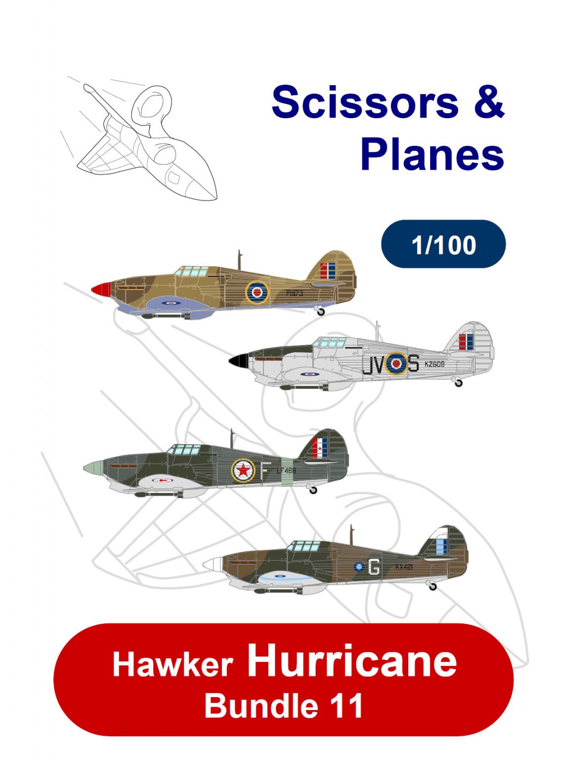 1/100 snp Hawker Hurricane Bundle 11 Paper model - EcardModels