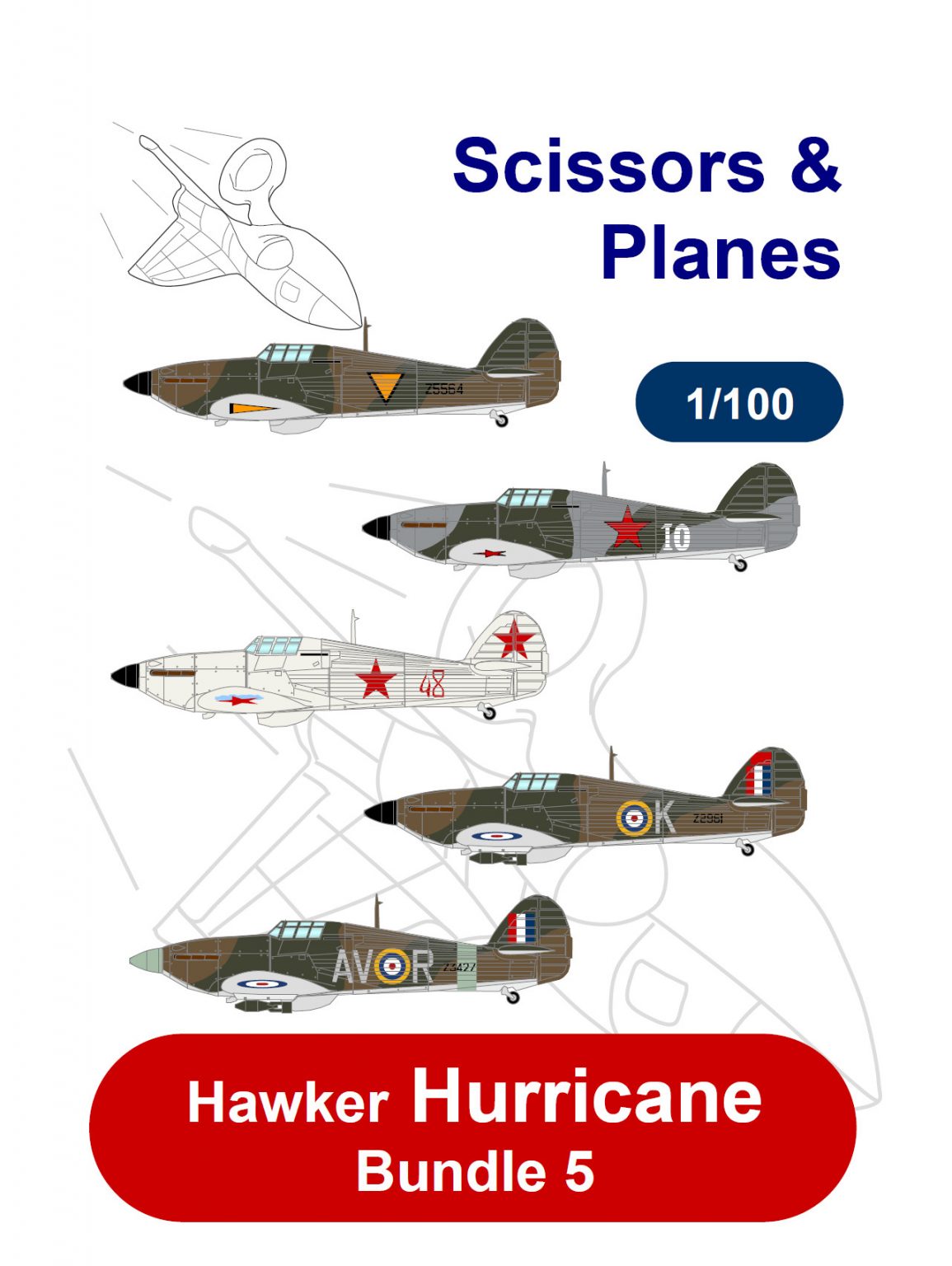 1/100 snp Hawker Hurricane Bundle 5 Paper model - EcardModels