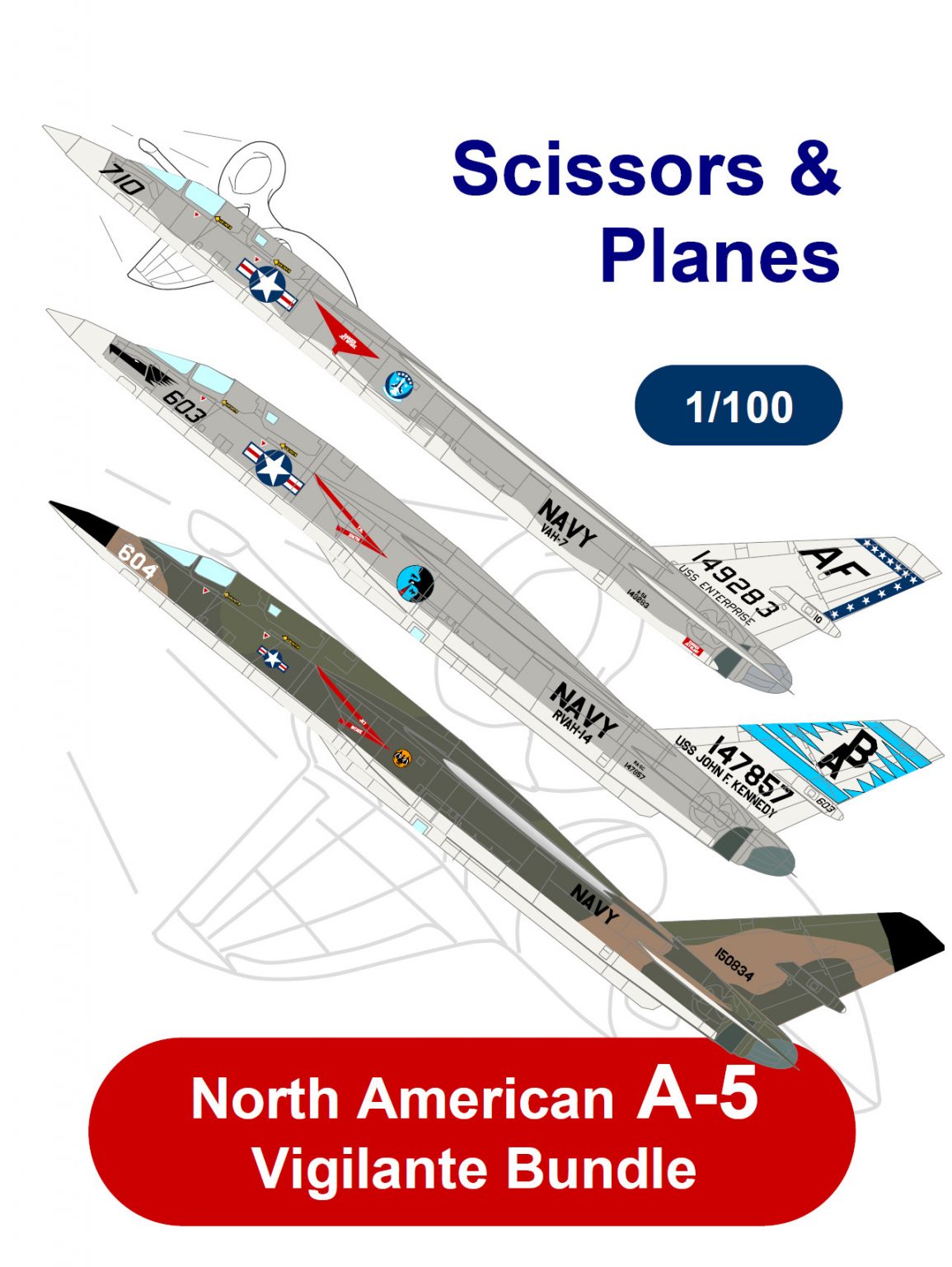 1/100 snp North American A-5 Vigilante Bundle Paper model - EcardModels