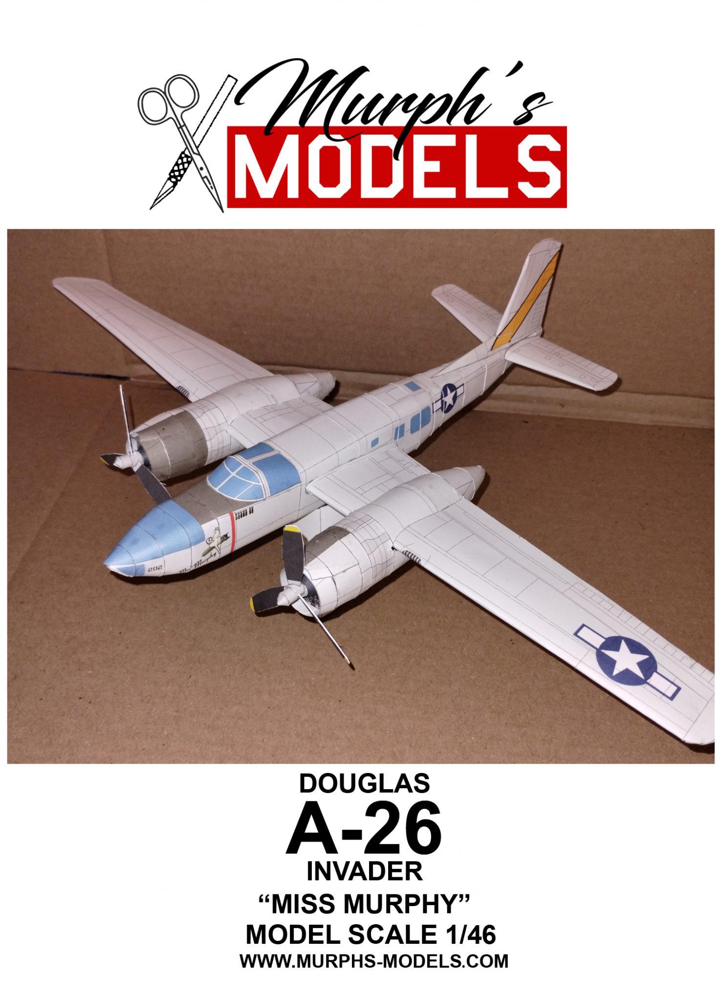 1/46 Douglas A-26 Invader “Miss Murphy” Paper Model - EcardModels