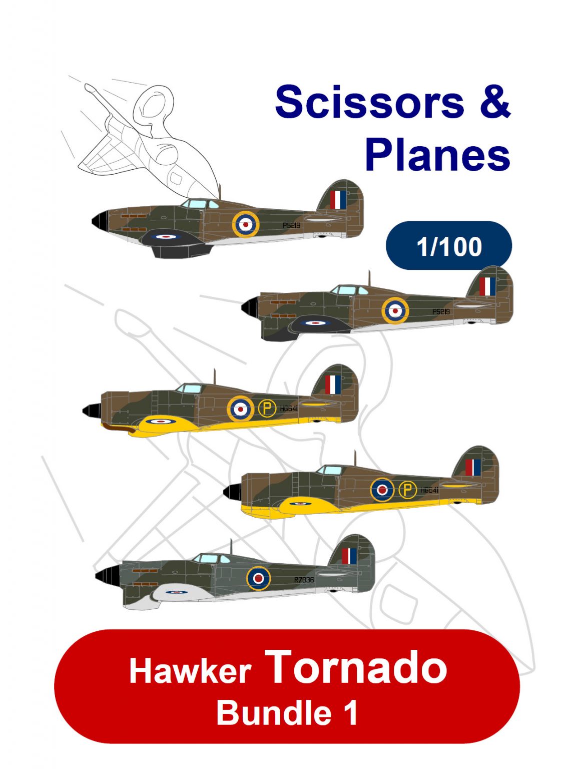 1/100 snp Hawker Tornado Bundle 1 Paper Models - EcardModels