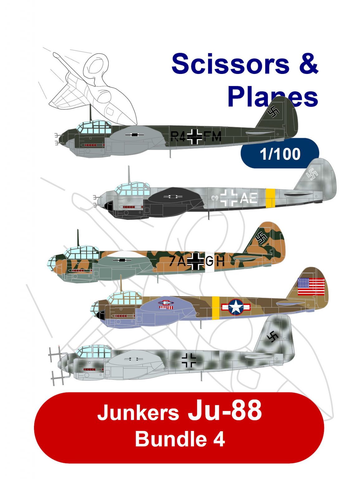 1/100 snp Junkers Ju-88 Bundle 4 Paper model - EcardModels