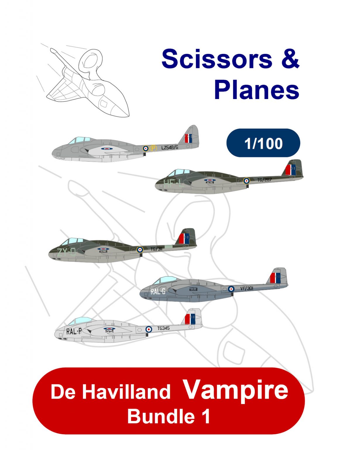 1/100 snp de Havilland Vampire Bunde 1 Paper Model - EcardModels