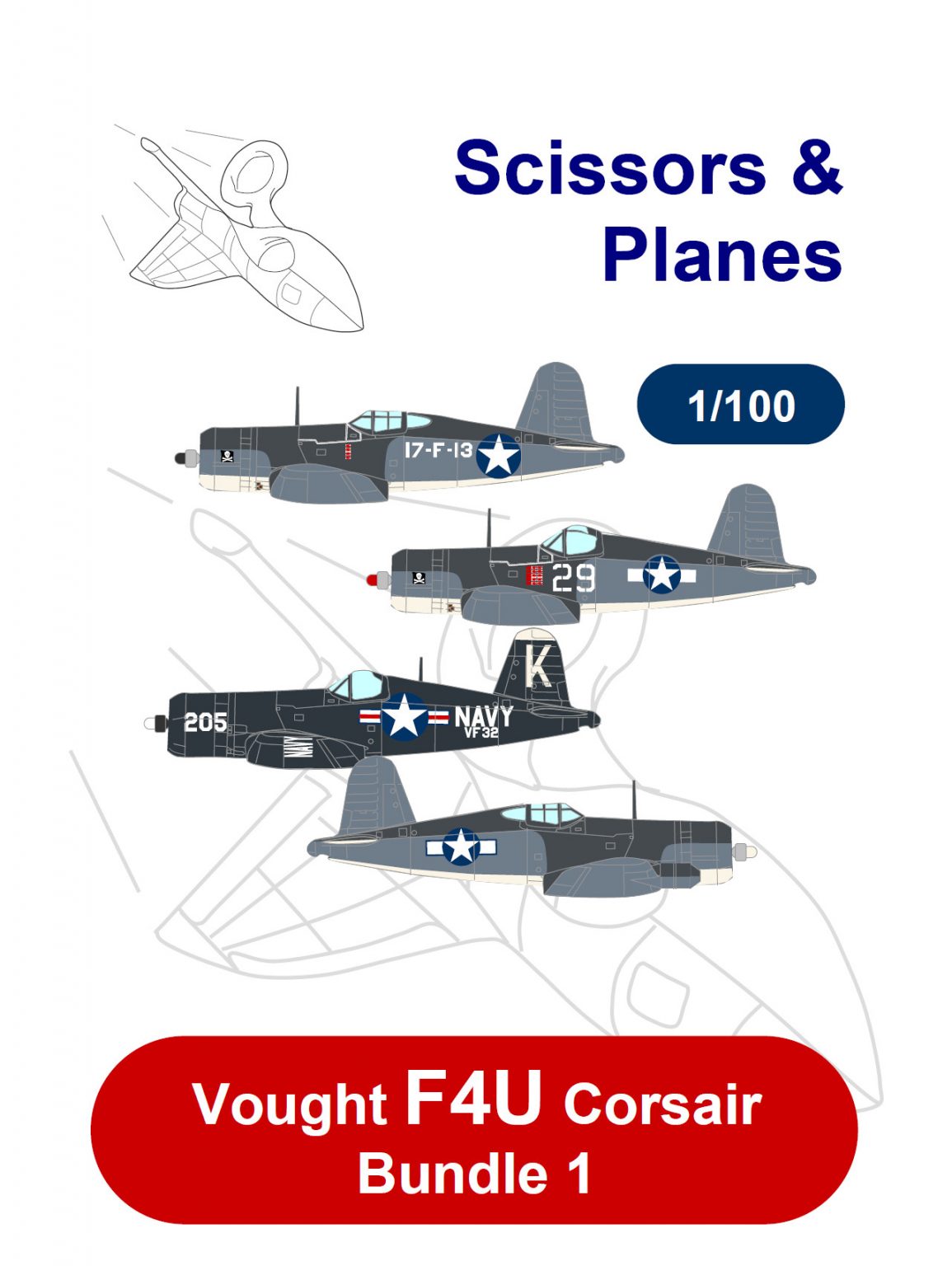 1/100 snp Vought F4U Corsair Bundle 1 Paper model - EcardModels