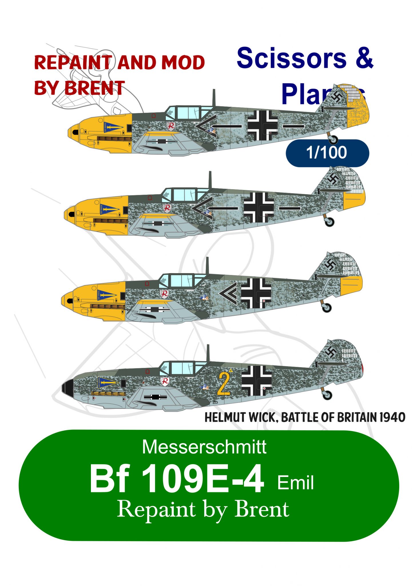 1/100 Messerschmitt Bf-109E4 “Helmut Wick” Paper Model - EcardModels