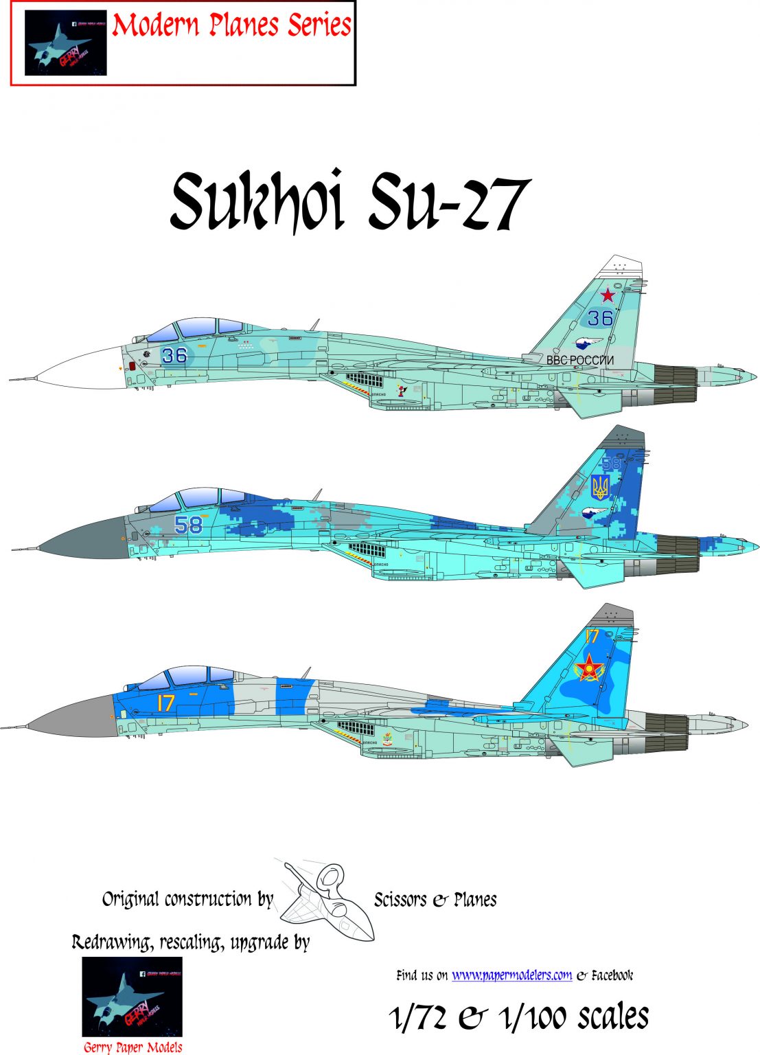 1/72 and 1/100 Sukhoi Su-27 in Europe (3) Kit Bundle Paper Model ...