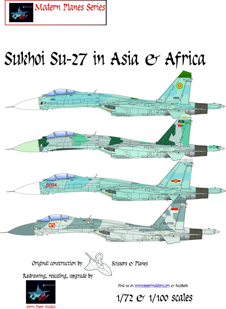 1/72 and 1/100 Sukhoi Su-27 in Africa & Asia (4) Kit Bundle Paper Model ...