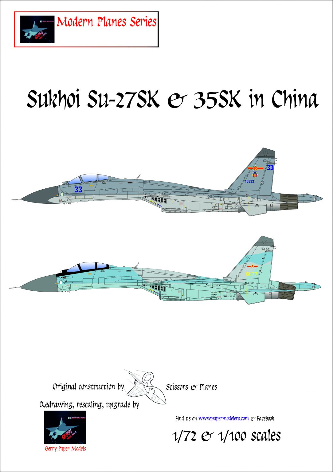 1/72 and 1/100 Sukhoi Su-27SK, 35SK in China (2) Kit Bundle Paper Model ...
