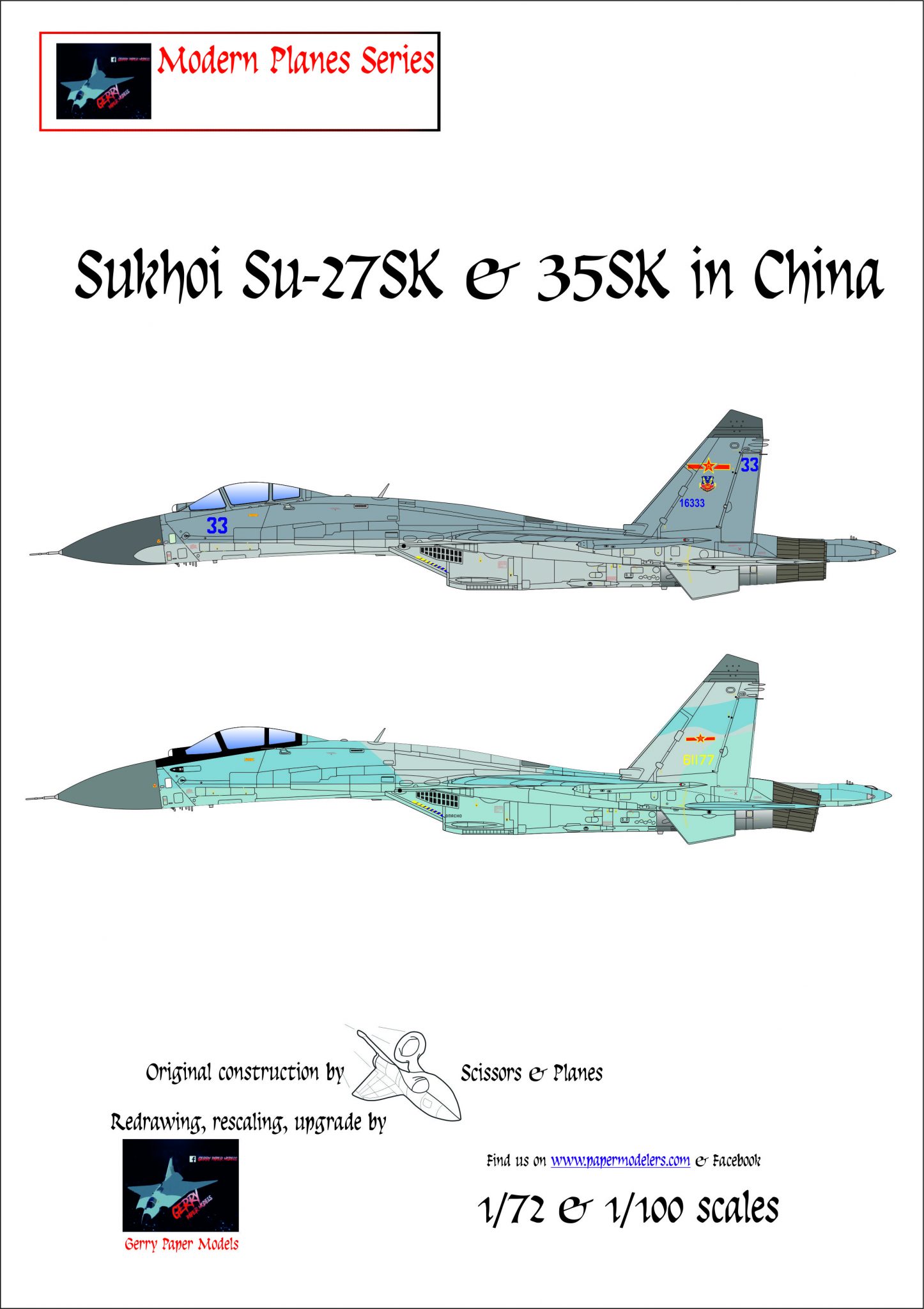 1/72 and 1/100 Sukhoi Su-27SK, 35SK in China (2) Kit Bundle Paper Model ...