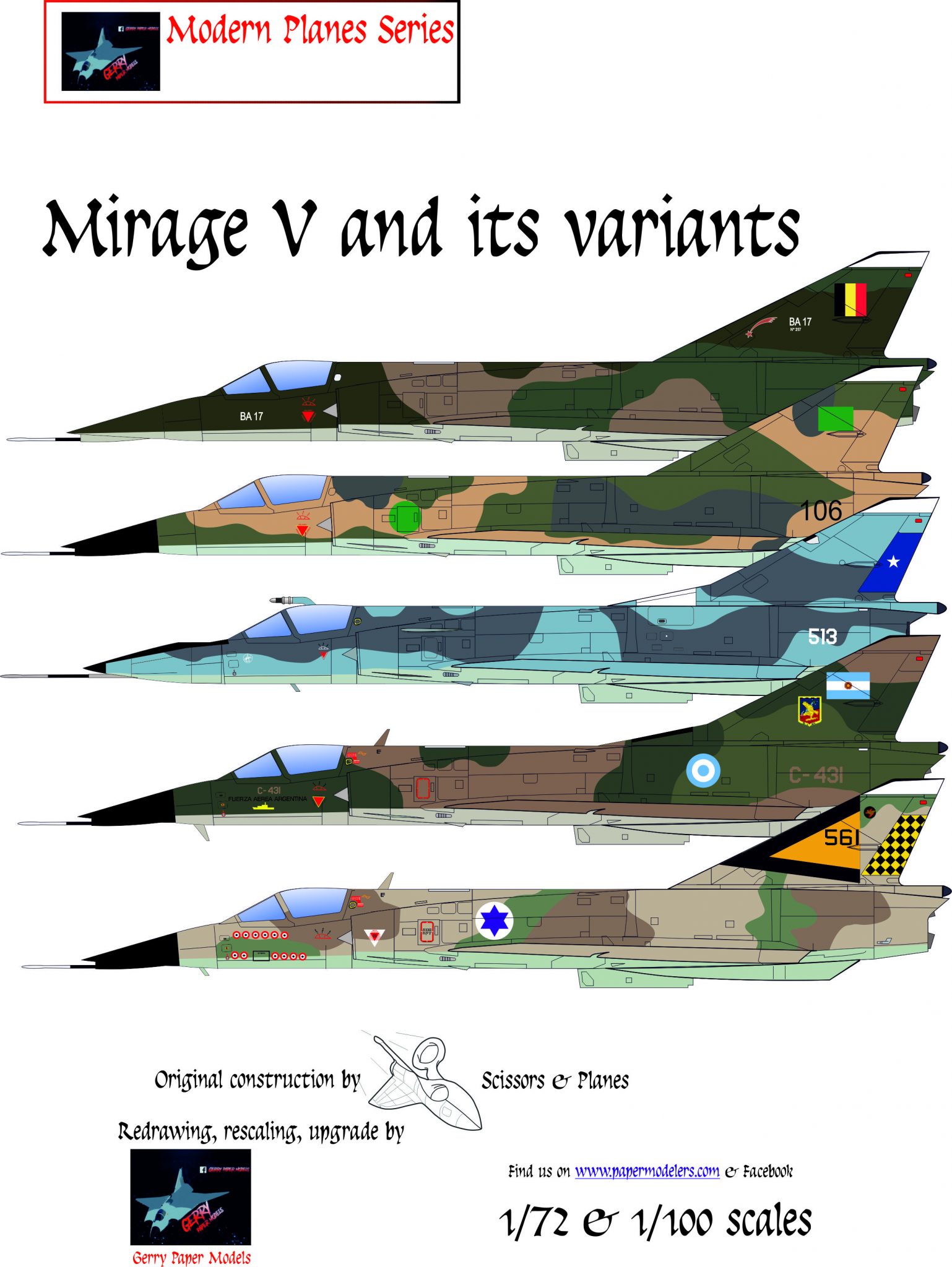 1/72 and 1/100 Mirage 5 & its variants (5) Kit Bundle Paper Model ...