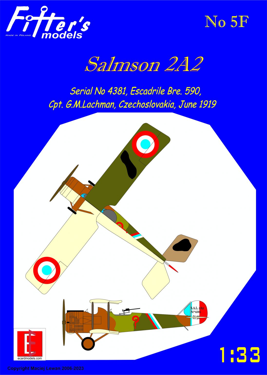 1/33 Salmson 2A2 Czechoslovakia Paper Model - EcardModels