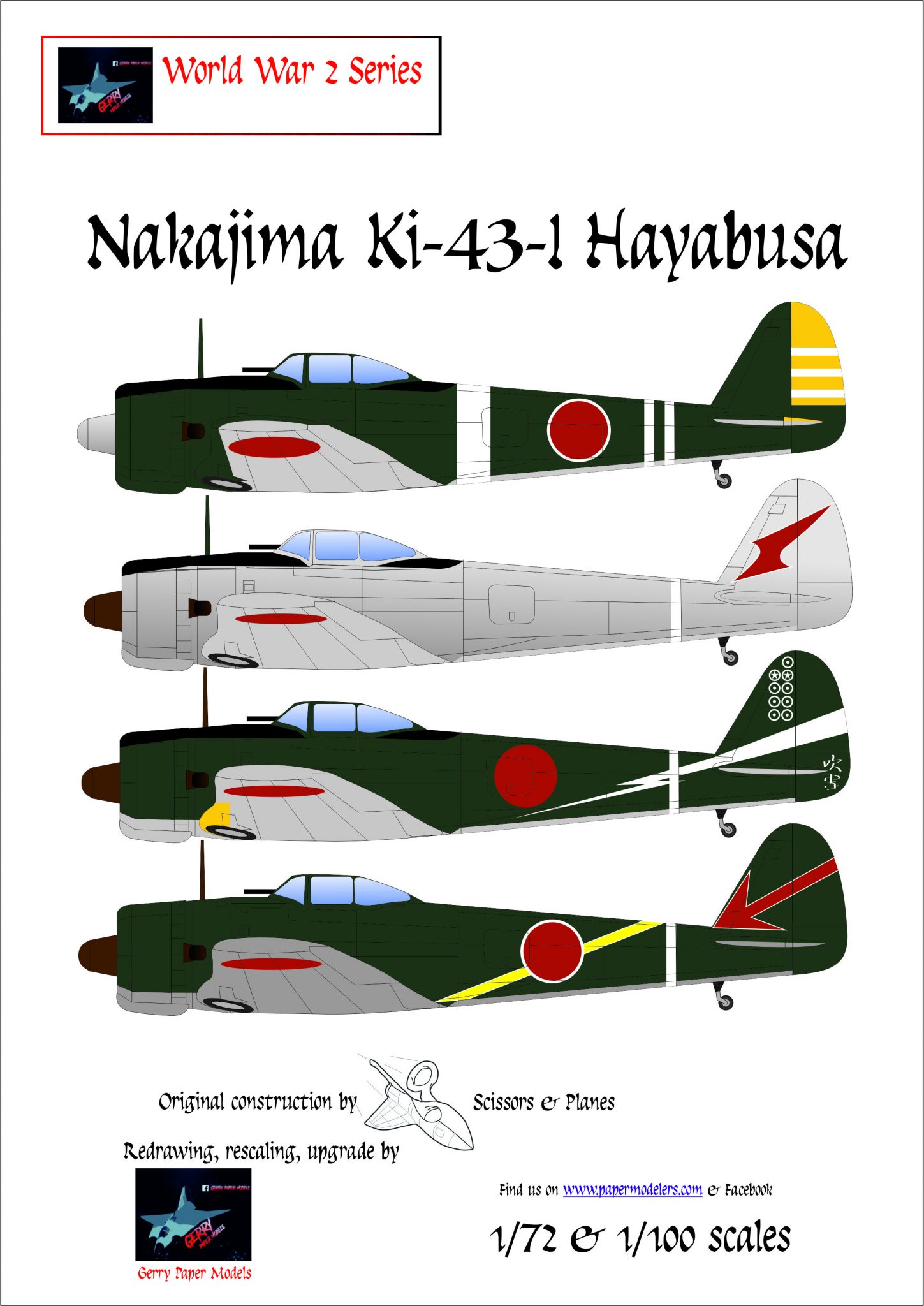 1/72 and 1/100 Nakajima Ki-43-I Hayabusa (4) Kit Bundle Paper Model ...