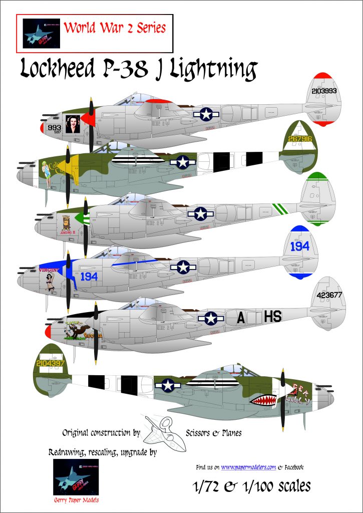 1/72 and 1/100 Lockheed P-38J Lightning (6) Kit Bundle Paper Model ...