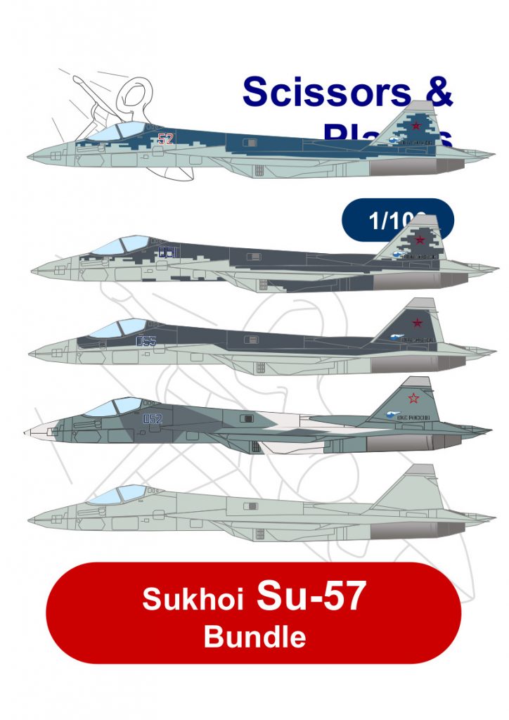 1/100 snp Sukhoi Su-57 Bundle Paper Model - EcardModels