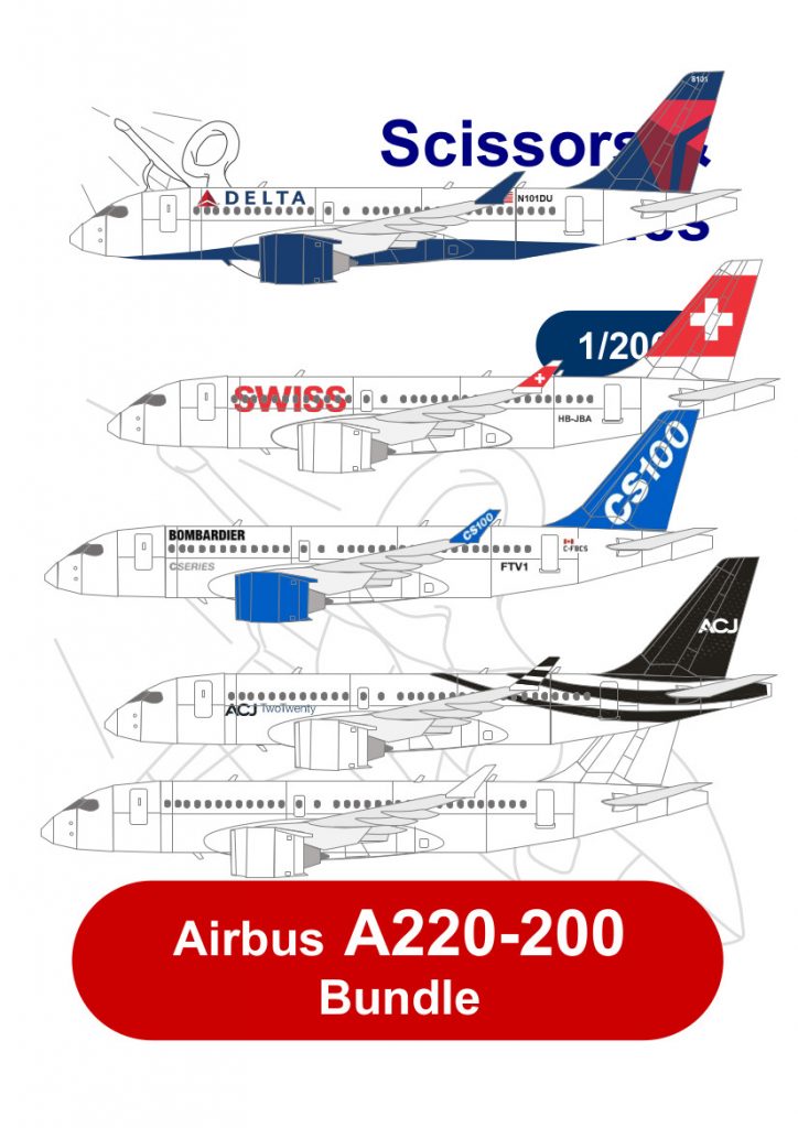 1/200 snp Airbus A220-100 Bundle Paper model - EcardModels