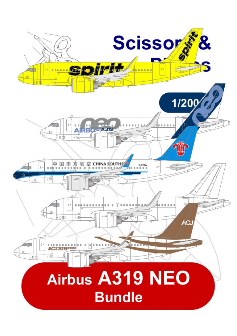 1/200 snp Airbus A319NEO Bundle Paper model - EcardModels