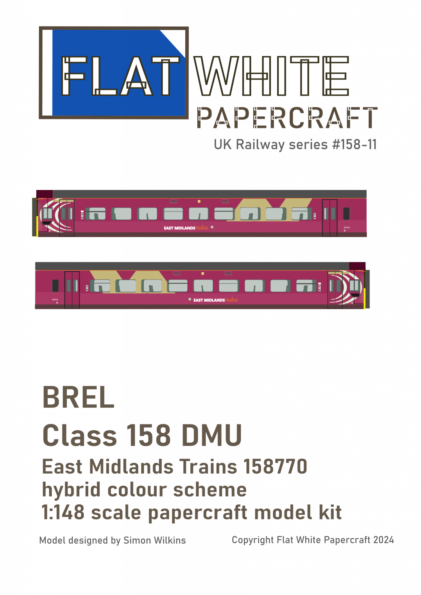 1:148 Class 158 DMU EMR (hybrid livery) Paper Model - EcardModels