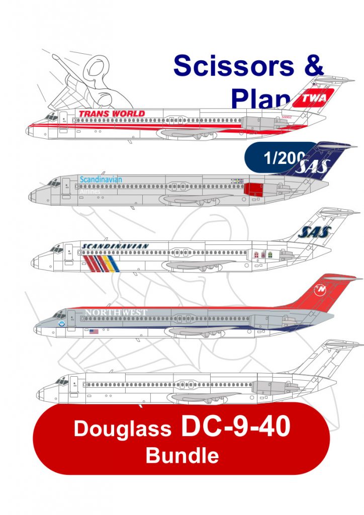1/200 snp Douglas DC9-40 Bundle Paper model - EcardModels