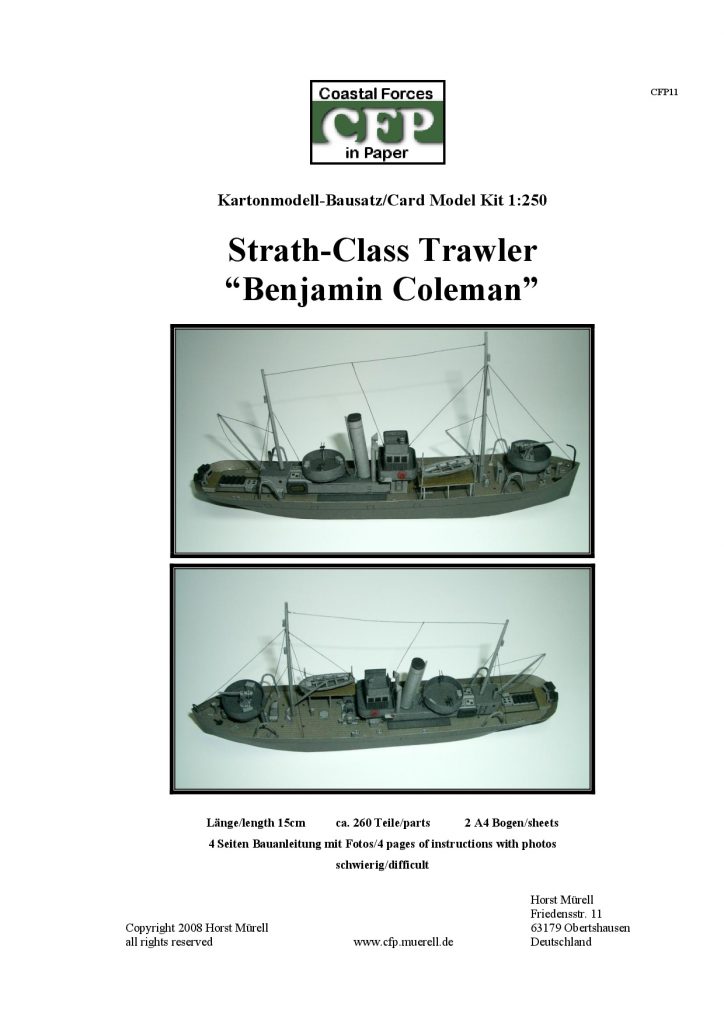 1/250 HM Strath-Class Trawler "Benjamin Coleman" Paper Model - EcardModels