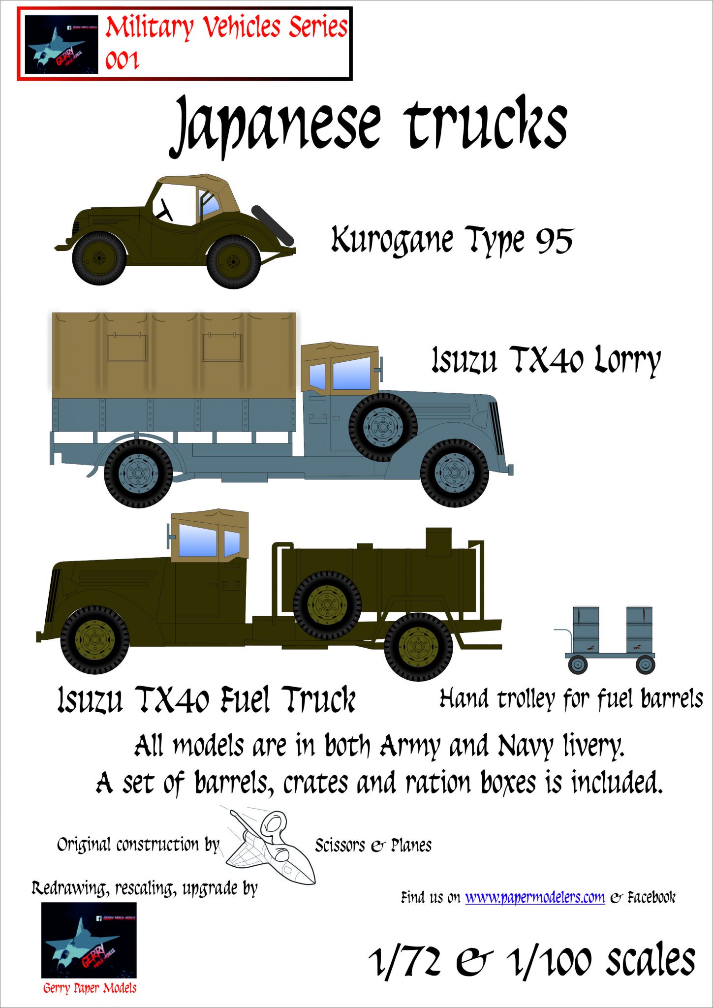 1/72 and 1/100 Japanese Trucks Part 1 (6) Kit Bundle Paper Model ...