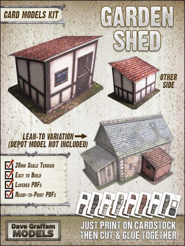 Garden Shed Card Model Kit \ 28mm Wargaming Scale Paper Model - EcardModels