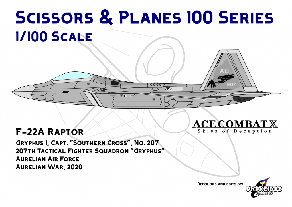 1/100 Scale F-22A Raptor, “Ace Combat’s Aces of Strangereal” Bundle ...