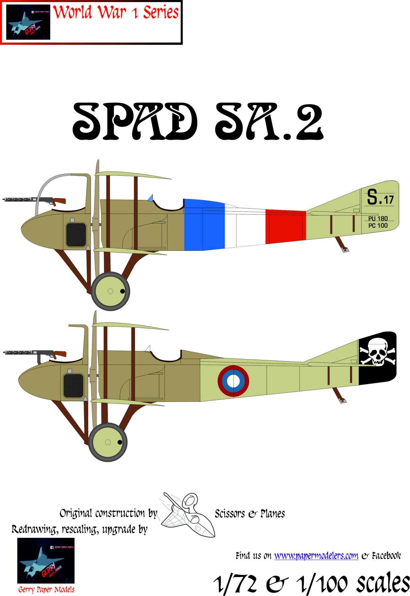 1/72 and 1/100 SPAD SA.2 (2) Kit Bundle Paper Model - EcardModels