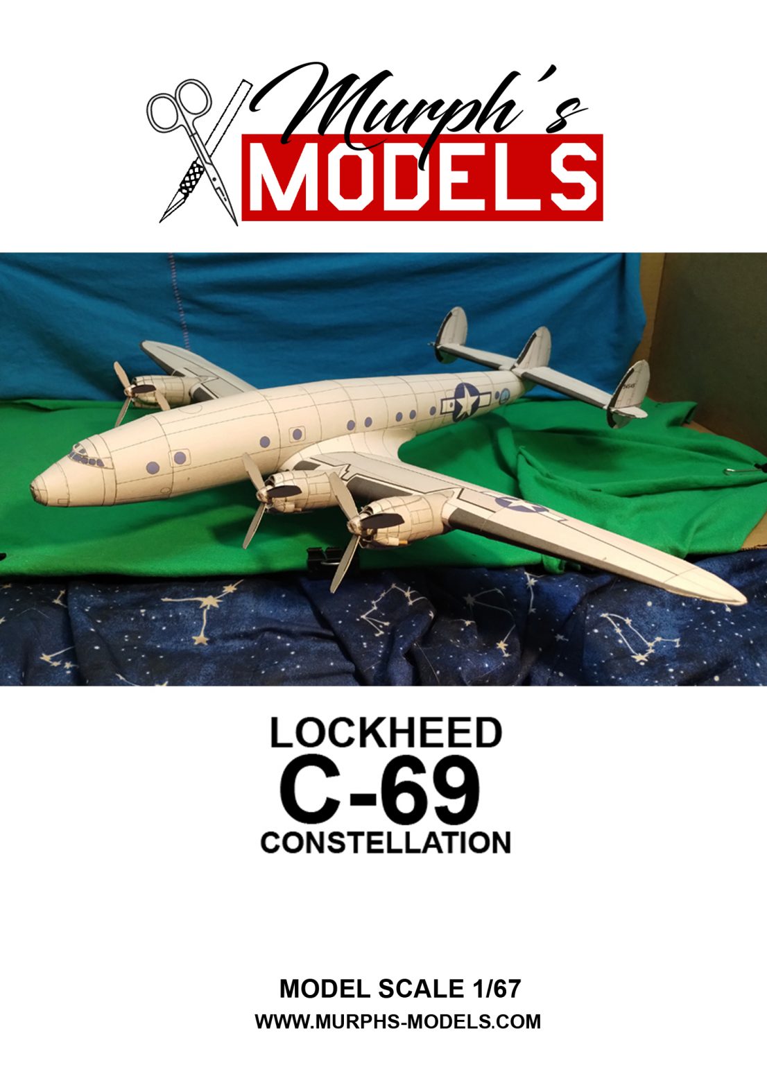 1/67 Lockheed C-69 Constellation USAAC Paper Model - EcardModels